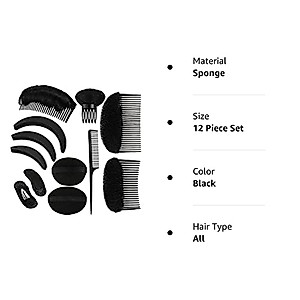 12 Pieces Hair Base Sponge Invisible Clip Comb Volume Tool False Pads Hair Styling Inserts and Extensions Accessories (Black)