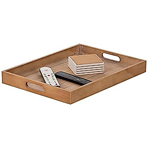 Hanobe Serving Tray with Handles: Rustic Decorative Wood Rectangle Trays with Cutout Handles for Coffee Table Breakfast Ottoman Living Room Kitchen Home Decor, Light Brown