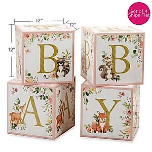 Kate Aspen Pink Woodland Baby Boxes with Letters for Baby Shower Decorations Photo Prop & Nursery Décor (Set of 4 Spells Baby)