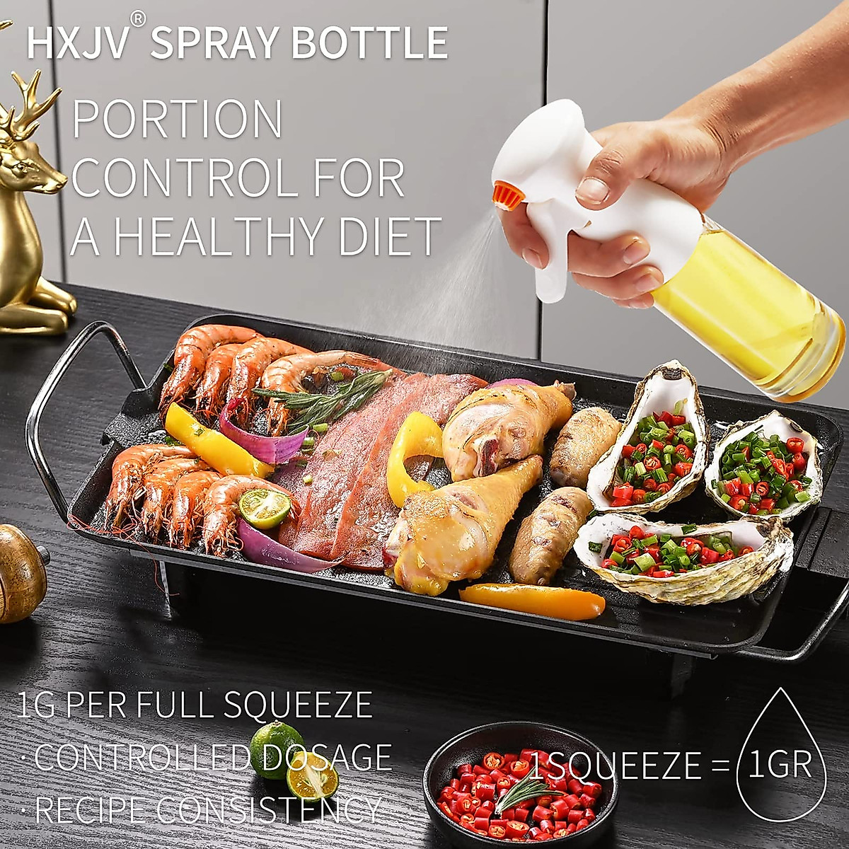 HXJV Olive Oil Sprayer for Cooking, 2 Pack Glass Oil Spray Bottles Set, Cooking Olive Oil Dispenser, Oil Mister Spray Bottle, Kitchen Gadgets Accessories Utensils for Air Fryer, Baking, Salad, 200ml