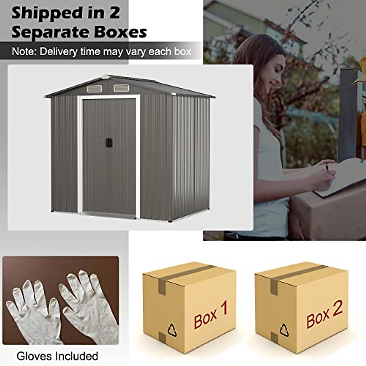 Giantex Outdoor Storage Shed 6 x 4 FT, Double Sliding Door, 4 Front and Back Vent, Galvanized Metal Garden Storage Room, Weather Resistant Tool Storage Shed for Backyard Patio Lawn (Gray)