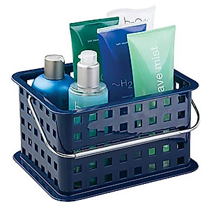 iDesign Spa BPA-Free Plastic Small Stackable Basket with Handle - 5.3" x 8.8" x 6.9", Navy