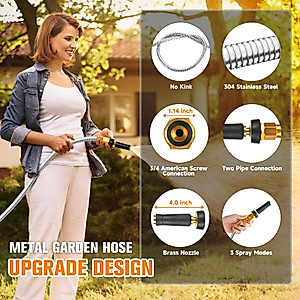 Rosy Earth 100 FT Garden Hose Expandable - 304 Stainless Steel Water Hose 100 FT - Heavy Duty Flexible Kink Free Hose, no Bite