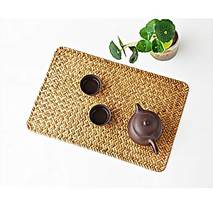 4 Pack Rectangular Woven Placemats, Natural Seagrass Place Mats, 17" x 12", Rattan Wicker Table Mats for Dining Table