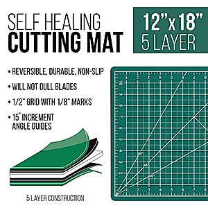 US Art Supply 12" x 18" Green/Black Professional Self Healing 5-Ply Double Sided Durable Non-Slip Cutting Mat Great for Scrapbooking, Quilting, Sewing and all Arts & Crafts Projects