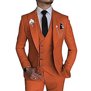 Wangyue 3 Piece Men's Suits Mens Suits Regular Fit Suit Mens 3 Piece Slim Suit Double Breasted Suit Men Orange Suits for Men,L