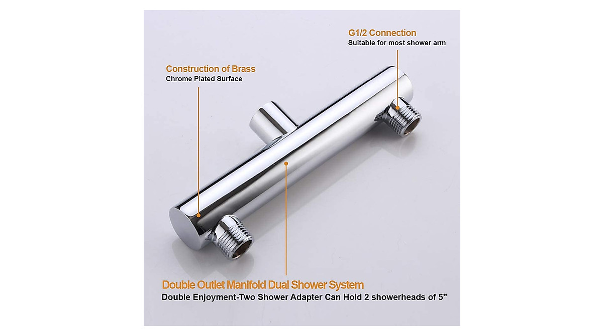 AZOS Chrome Double Outlet Shower Manifold for Dual Showers