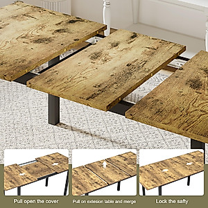 Feonase 63" Extendable Dining Table, Modern Farmhouse Dining Room Table for 4-8, Wooden Kitchen Table for Small Space, Dining Room, Home Office, Living Room Furniture, Rustic Brown