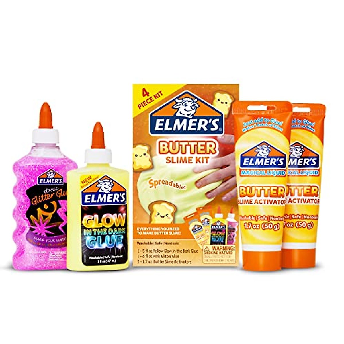Elmer’s Butter Slime Kit, Includes Elmer’s Glow in The Dark Glue, Elmer’s Glitter Glue, Elmer’s Butter Slime Activator, 4 Count