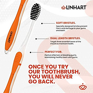 LINHART Extra Soft Toothbrush – Teeth Whitening Toothbrush with Multi Length Bristles, White with White Bristles, 2 Pack