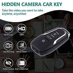 ClODGDGO 64GB Spy Camera Car Key,360 Minutes Battery Life Mini, Nanny Cam Hidden Camera with HD 1080P,Surveillance & Security Cameras