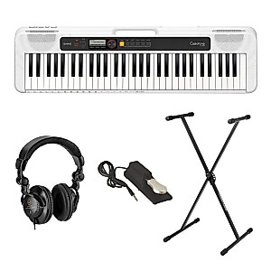 Casio CT-S200 61-Key Digital Piano Style Portable Keyboard with 400 Tones, White Bundle with Stand, Studio Monitor Headphones, Sustain Pedal