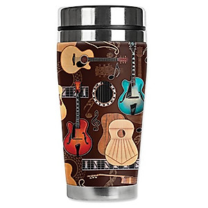 Mugzie "Guitars" Stainless Steel Travel Mug with Insulated Wetsuit Cover, 20 oz, Black