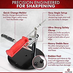 Fino Edge Professional Knife Sharpeners for Kitchen Knives - Diamond - Designed with Tight Clamp, Stable Base - Easy To Assemble with Reference Guide & Instruction Manual