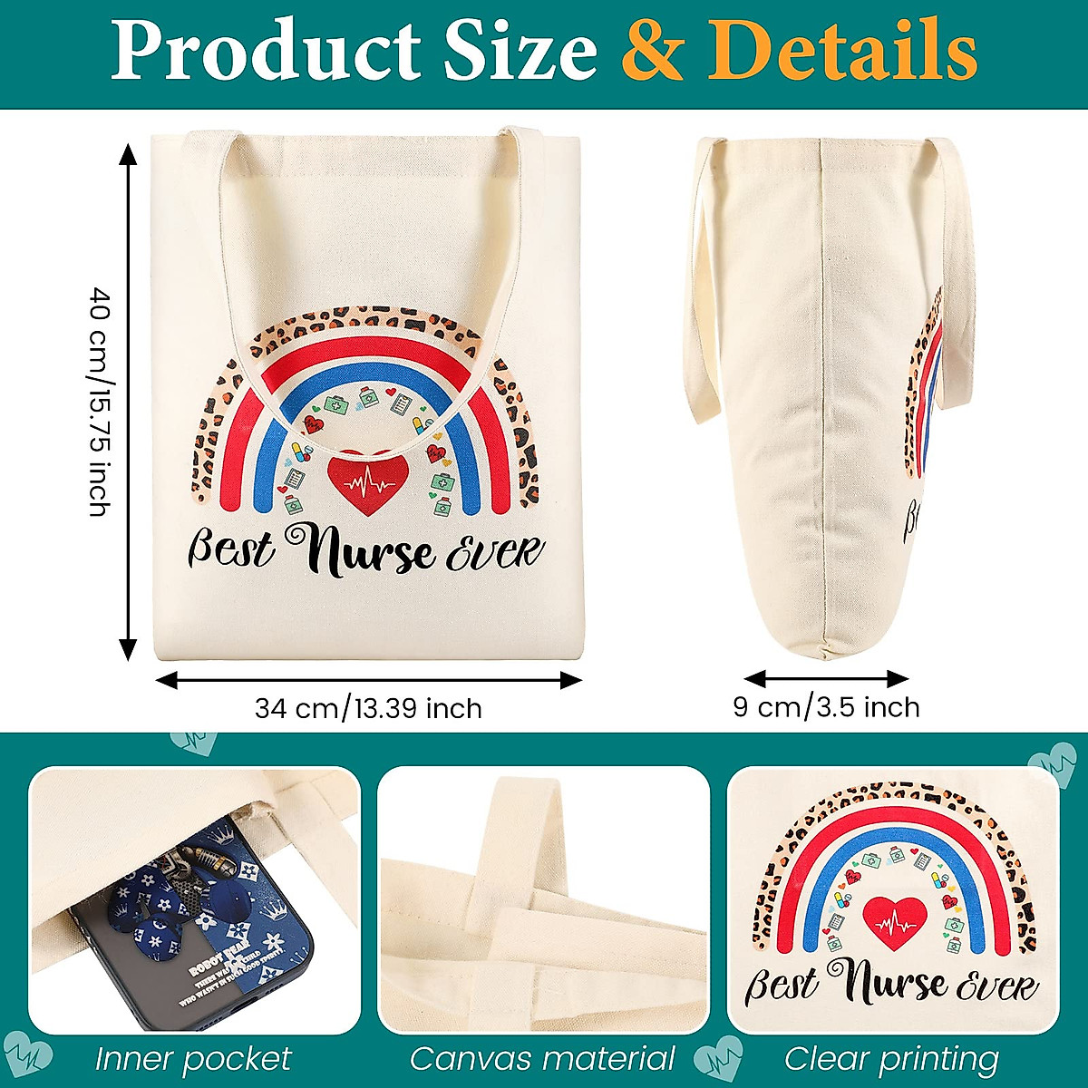 LEIFIDE 2 Pcs Nurse Appreciation Gifts Bags for Women Nurse Canvas Bags, Thank You Nurse Canvas Bag with Pocket for Nurse Coworkers Graduation Party Nurse Appreciation Week Gifts Supplies
