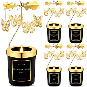 Conelist 4 Pack Christmas Butterfly Candle Gift for Women Hummingbird Rose Moon Cat Lavender Rose Scent Spinning Candle Rotatable Candle for Mother Day Gift(Butterfly)