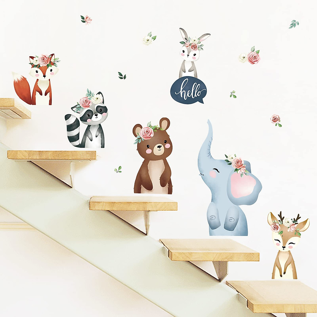 decalmile Woodland Animal Wall Stickers Elephant Bear Fox Wall Decoration Children's Bedroom Baby Nursery Living Room