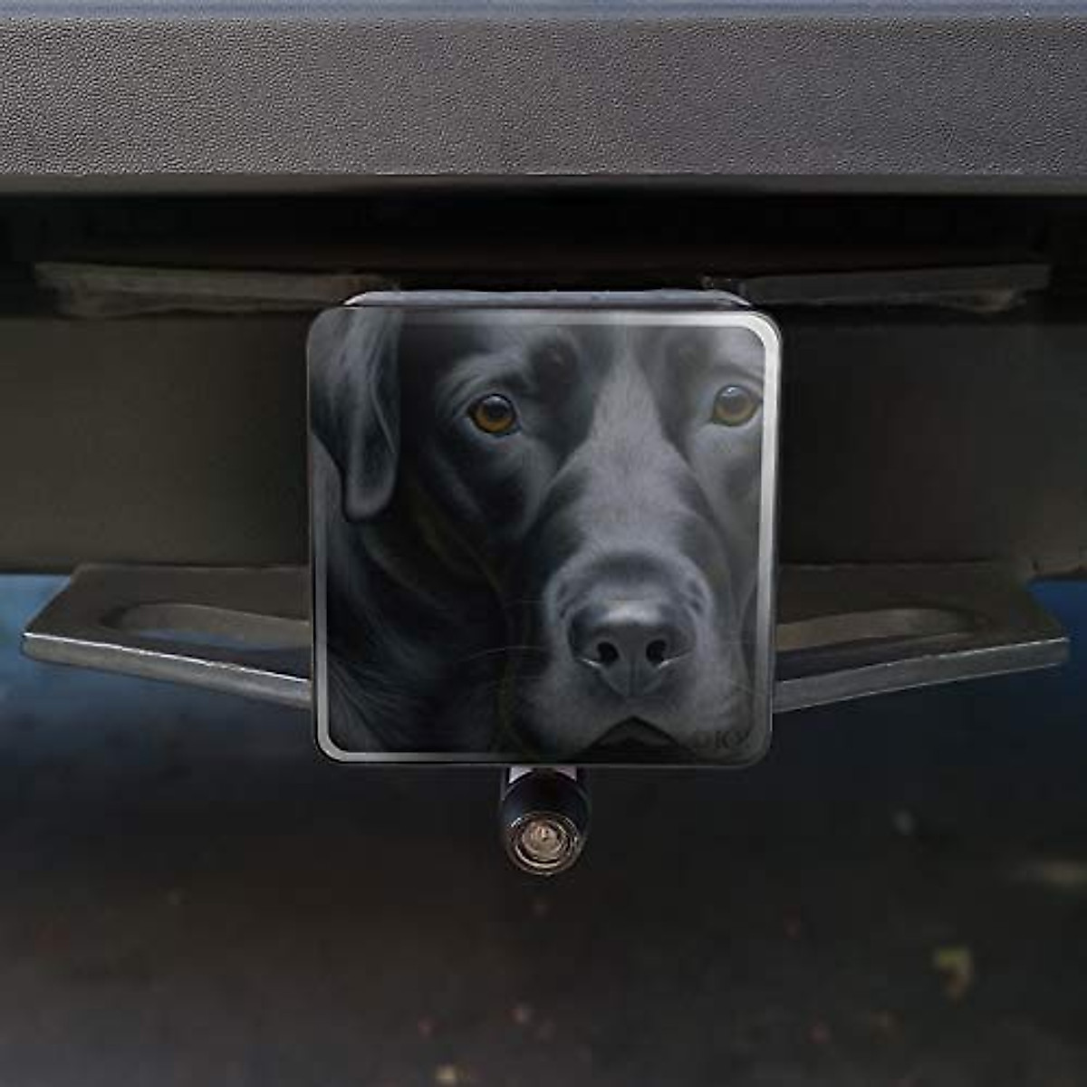 Black Labrador Retriever Dog Face Closeup Tow Trailer Hitch Cover Plug Insert