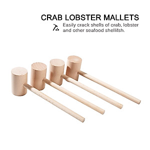 4Pcs Wooden Hammers, Natural Hardwood Crab Lobster Seafood Mallets