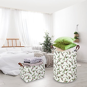 NTAOHAMPER Large Round Canvas Linen Laundry Hamper,Waterproof Storage Bin for Toys,Books,Clothes,Pets, Laundry Basket, Gift Basket(Eucalyptus leaves)