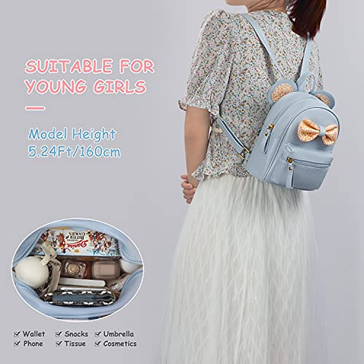 SCHUM ARSON Mini Backpack for Girls Cute Bowknot Toddler Backpack Purse Cartoon Mouse Ears Purse Mini Backpack for Teen Girls