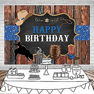 Mocsicka Western Cowboy Theme Backdrop Rustic Wood Cowboy Rodeo Photography Background Vinyl Wild West Cowboy Happy Birthday Party Decorations Photo Booth (7x5ft)