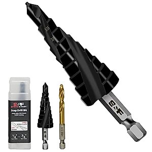 S&F STEAD & FAST Cobalt Step Drill Bit for Metal, Three Spiral Flute, 1/4"-3/4", 1 pc, Heavy Duty Unibit, 1/4" Hex Shank, HSS M35 Steel Step Bit for Sheet Metal, Stainless Steel, Aluminum