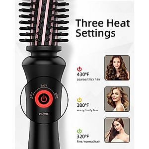 Curling Iron Brush 1 Inch, Heated Styling Round Brush Curling Iron Travel Dual Voltage，3 Temps Anti-Scald Hot Curling Brush Culer for Short Hair