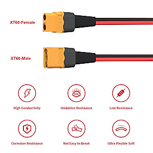 ELFCULB 12AWG 20FT XT60 Extension Cable 2 6 10 20 35 50 75 100FT XT60 Female to Male Connector for RC Battery Portable Power Station Solar Panel(20FT)