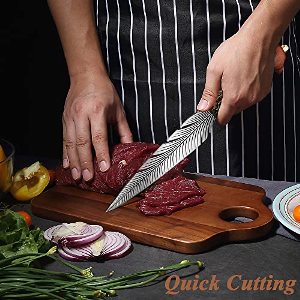 ROCOCO Feather Viking Knife Japanese Forged in Fire Boning Knife Fancy Kitchen Cleaver with Sheath Outdoor Camping BBQ Collection Birthday Christmas Father's Mother's Day Gift 7"