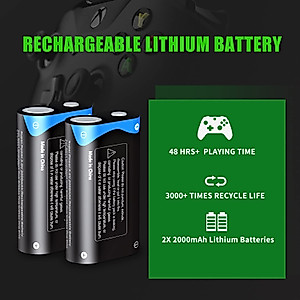 Lithium Rechargeable Xbox One Controller Battery Pack with Charger Compatible for Xbox Series X/S, Xbox One X/S Controller, 6000mWh High Capacity, 48Hrs Playing Time, 2H Fully Charged