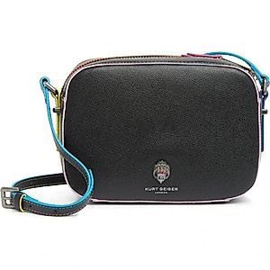 Kurt Geiger Women’s Richmond Leather Rainbow Stitch Camera Bag Crossbody, Black