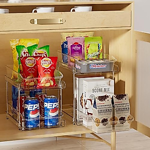 Delamu 2 Sets of 2-Tier Clear Under Sink Organizers and Storage, Multi-Purpose Stackable Bathroom Cabinet organizers, Pull Out Kitchen Pantry Organization and Storage with Dividers