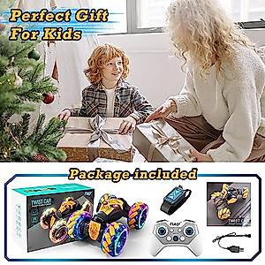 1:12 Gesture Sensing RC Stunt Car Toys 2.4GHz Rotating Wall Climbing Twist 4WD Large Remote Control Car Toys Off Road Monster Truck 360° Flips Lights with Music Drift Rc Car for Boys Age 8-12, Yellow