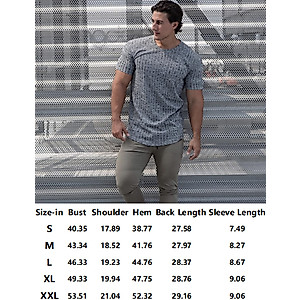 URRU Men's Muscle T Shirts Stretch Short Sleeve Bodybuilding Workout Casual Slim Fit Tee Shirts Grey M