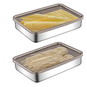 Mchodare 2pcs Deli Meat Containers, Bacon Container for Refrigerator, Stainless Steel Airtight Deli Meat Storage Lunch Meat Container for Refrigerator Fridge Organizers and Storage, HGI0116-L