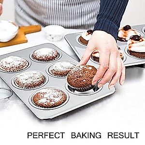 TeamFar Muffin Pans for Baking, Cupcake Pan Tray Set for Making Cakes Cornbread Quiche and More, Healthy & Non Toxic, Oven & Dishwasher Safe - Set of 2