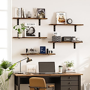 YIJIALEA 5-Piece 24'' Floating Shelves, Wood Bathroom Shelves Over Toilet, Farmhouse Bookshelves for Living Room, Kitchen, Storage and Wall Decor, MDF, 50 lbs Capacity