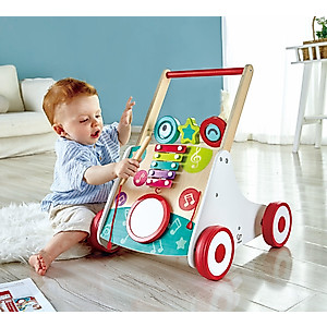Hape Wooden Push and Pull Music Learning Walker| Multiple Activities Center for Toddlers Ages 10 Months and Up