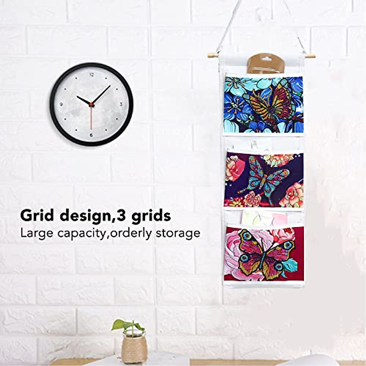 Serlium 3 Compartments DIY 5D Diamond Painting Storage Bag Kits Wall Hanging Storage Pocket Large Capacity Storage Foldable for Bedroom Bathroom