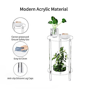 Bkemiy Clear Round Acrylic Side Table for Small Spaces, 11.81" L x 11.81" W x 19.82" H, 2 Tier Small Modern Drink End Table Nightstand, Minimalist Bedside Table for Living Room, Bedroom, Bathroom