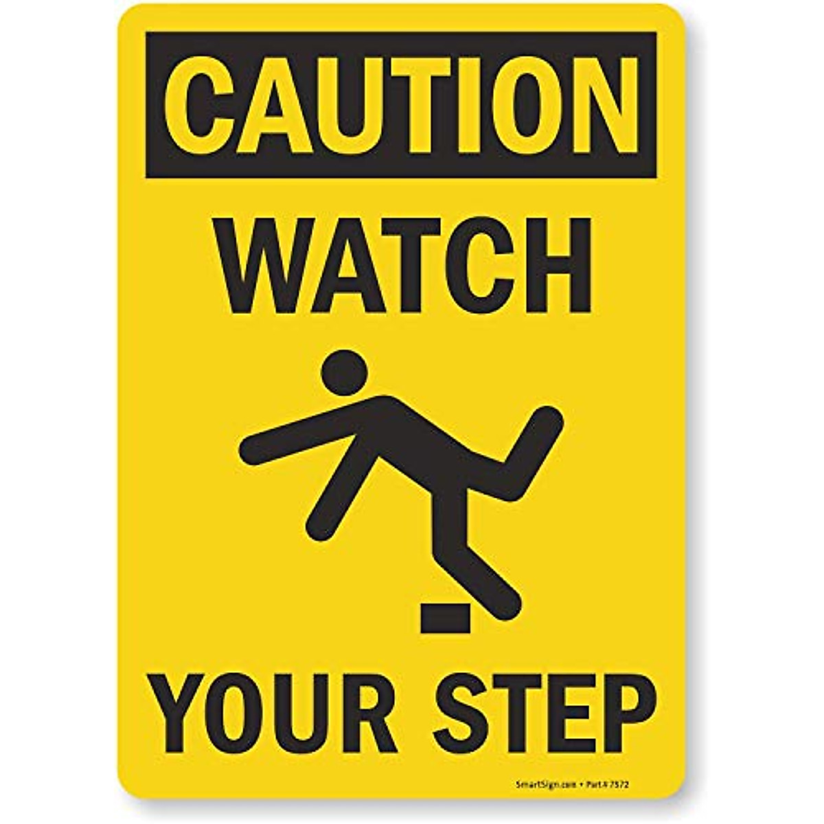 SmartSign - S-4431-EU-14 "Caution - Watch Your Step" Label | 10" x 14" Laminated Vinyl Black on Yellow