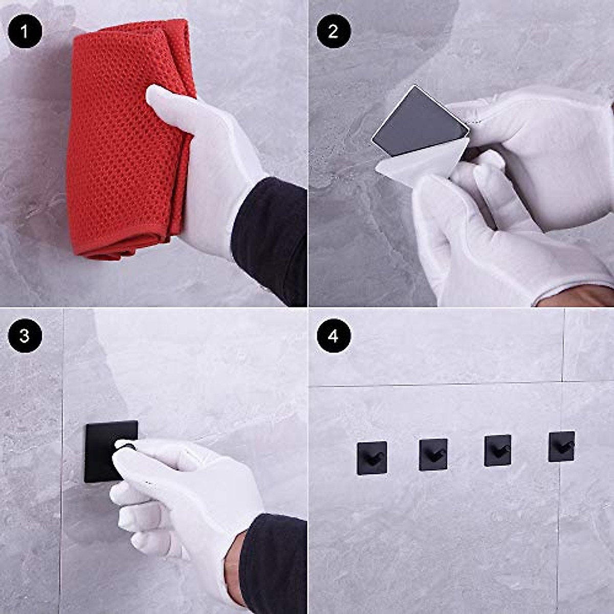 kimzcn Towel Hook/Adhesive Hooks - Wall Hooks for Coat/Robe/Towels Stick on Bathroom/Kitchen, Stainless Steel 4-Packs