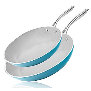 Gotham Steel Aqua Blue Nonstick Frying Pan Set, 2 Piece Non Stick Skillet Set, 8.5” & 9.5” Ceramic Nonstick Frying Pans for Cooking, Cooking Pans with Stay Cool Handles - Dishwasher Safe, Oven Safe