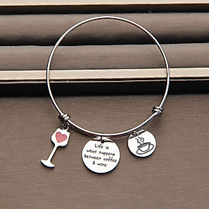 Gzrlyf Coffee Wine Charm Bracelet Barista Jewelry Life Is What Happens Between Coffee Love Gift Wine Lover Gift (coffee wine bracelet)