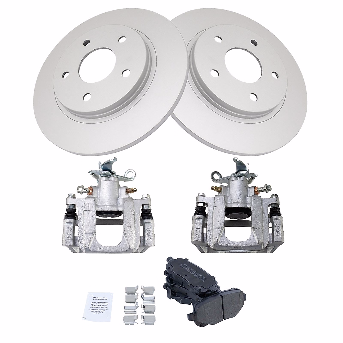 TRQ Rear Brake Pad & Rotor Kit Brake Caliper Brake Pads Brake Rotor Semi-Metallic Premium G-Coated Compatible with 2009-2013 Dodge Journey