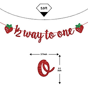 Strawberry 1/2 Way to One Banner, 6 Months Birthday Decorations, Berry Sweet Half Birthday, Strawberry Baby Shower Half Birthday Party Decorations, Red Glitter