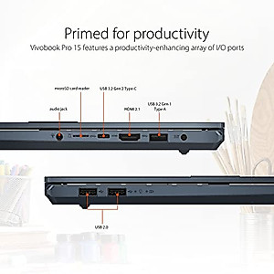 ASUS Vivobook Pro 15 OLED Laptop, 15.6” 2.8K OLED Display, AMD Ryzen 7 6800H Mobile CPU, NVIDIA GeForce RTX 3050 Ti GPU, 16GB RAM, 1TB SSD, Windows 11 Home, Quiet Blue, M6500RE-EB74