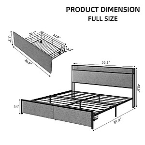 GAOMON Full Size Bed Frame with Headboard and Storage, Drawers Platform Bed Frames with Outlets, Sturdy, Noiseless, No Box Spring Needed, Easy Assembly