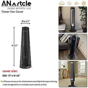 ANartcle Tower Fan Cover,Waterproof & Dustproof Cover for Portable Electric 40-42" Tower Fans,Outdoor or Indoor Standing Tower Fan Storage Cover,13" D x 13" W x 42" H,Black